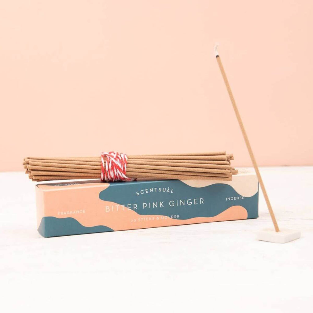Bitter Pink Ginger Incense Sticks with Holder | Scentsual — Hygge Box