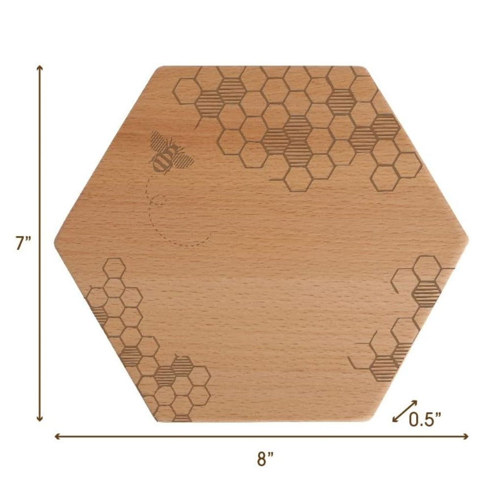 Honeycomb Cheese Board, Hexagon Beechwood Serving Board with Bee ...